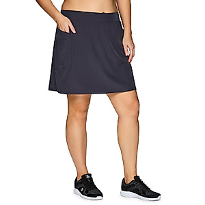 RBX Active Women's Plus Size Skort, Stretch Woven Golf/Tennis/Pickleball Skirt with Attached Bike Short, Zipper Pocket S21 Charcoal 1X