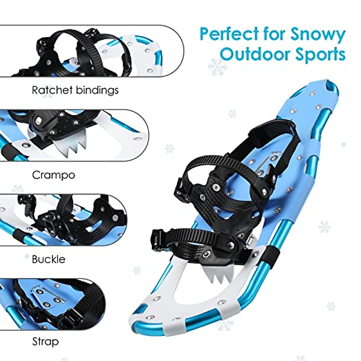TLGREEN 3-in-1 Snowshoes for Men Women Youth Kids, Aluminum Alloy Snow Shoes with Trekking Poles and Carrying Bag, Lightweight Snow Shoes Easy to Wear, Size 25''/30''