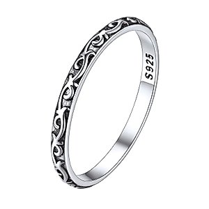 ChicSilver 925 Sterling Silver Ring 2mm Retro Vine Stacking Rings Eternity Wedding Band for Women Size 9