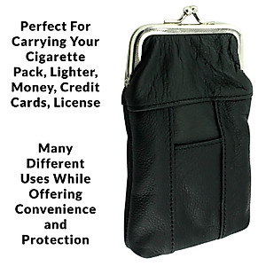 Skyway Kendrick Leather Cigarette Case with Lighter Pouch Pack Holder 100's 120's - Black
