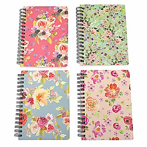 4 Pack A5 Spiral Notebook Journal,Wirebound Ruled Sketch Book NotePad Diary Memo Planner,A5 Size(8.3X5.7") & 80 sheets (Floral)