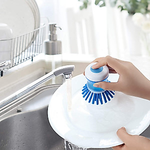 Dish Brush with Soap Dispenser for Dishes Pot Pan Kitchen Sink Scrubbing, Blue 2pcs