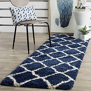 SAFAVIEH Hudson Shag Collection Area Rug - 9' x 12', Ivory & Grey, Moroccan Trellis Design, Non-Shedding & Easy Care, 2-inch Thick Ideal for High Traffic Areas in Living Room, Bedroom (SGH283A)