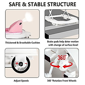 Kinder King Activity Baby Walker 3 in 1 Folding Learning Walker Boys Girls Seated or Push Behind Infant Activity Center w/Adjustable Height & Speed Music & Lights Toys Steering Wheel Pink 1.0 Count