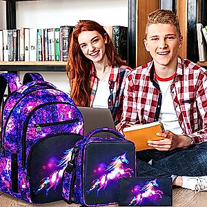 UFNDC 3PCS Laptop Backpack for Women, 17" Waterproof Travel Computer Bookbag with USB Charging Port, Cute Anti Theft Unicorn Backpacks for College Teenagers Girls