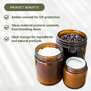 Nature Packaged Glass Amber 1oz Jar - 12 Packs, Empty Round Jars For Beauty Products, Lotion, and Powders - Black Lid - Small Candle Jars