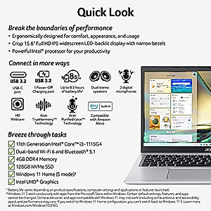 Acer Aspire 5 Slim 15.6" FHD IPS Laptop 2023 Newest, Intel Core i3-1115G4, 20GB RAM 512GB NVMe SSD, Wi-Fi 6, HDMI, USB A&C, Ethernet RJ-45, Webcam, Windows 11 S, w/3in1 Accessories