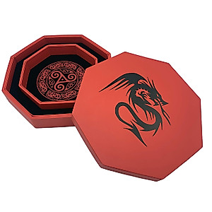 Luck Lab 8 Inch Dice Tray – Red - with Lid and Dice Staging Area for RPG Table Top Gaming- Dragon Design