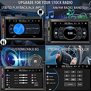 Double Din Car Stereo with Bluetooth: 7inch HD Car Multimedia Receiver – Car Audio MP5 Player | LCD Capacitive Touchscreen | Phonelink | Backup Camera | USB/SD/ AUX Input | AM FM Car Radio | SWC