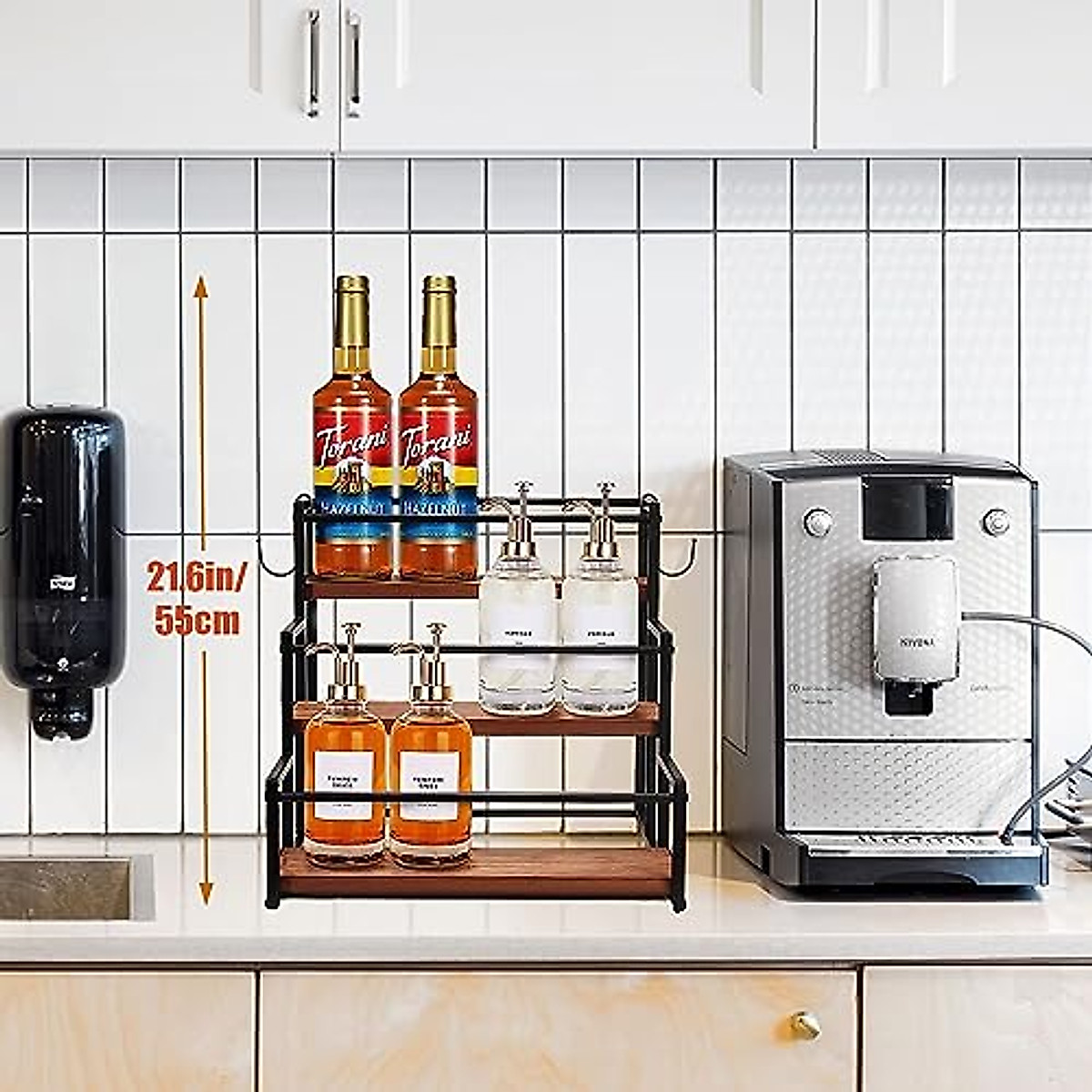 EAOAK Coffee Syrup Rack Organizer Syrup Bottle Holder Stand for Coffee Bar 3-Tier 12 Bottles Storage Shelves for Syrup, Wine, Dressing for Kitchen Coffee Station