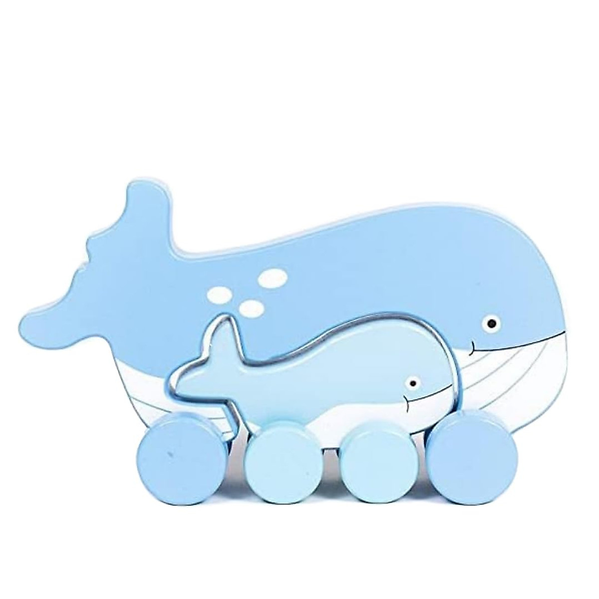 Big & Little Whale Push Toy by Jack Rabbit Creations- 2 in 1 Wooden Roller Animals- STEM Toys for Toddlers Develops Coordination- Ages 18 Months+