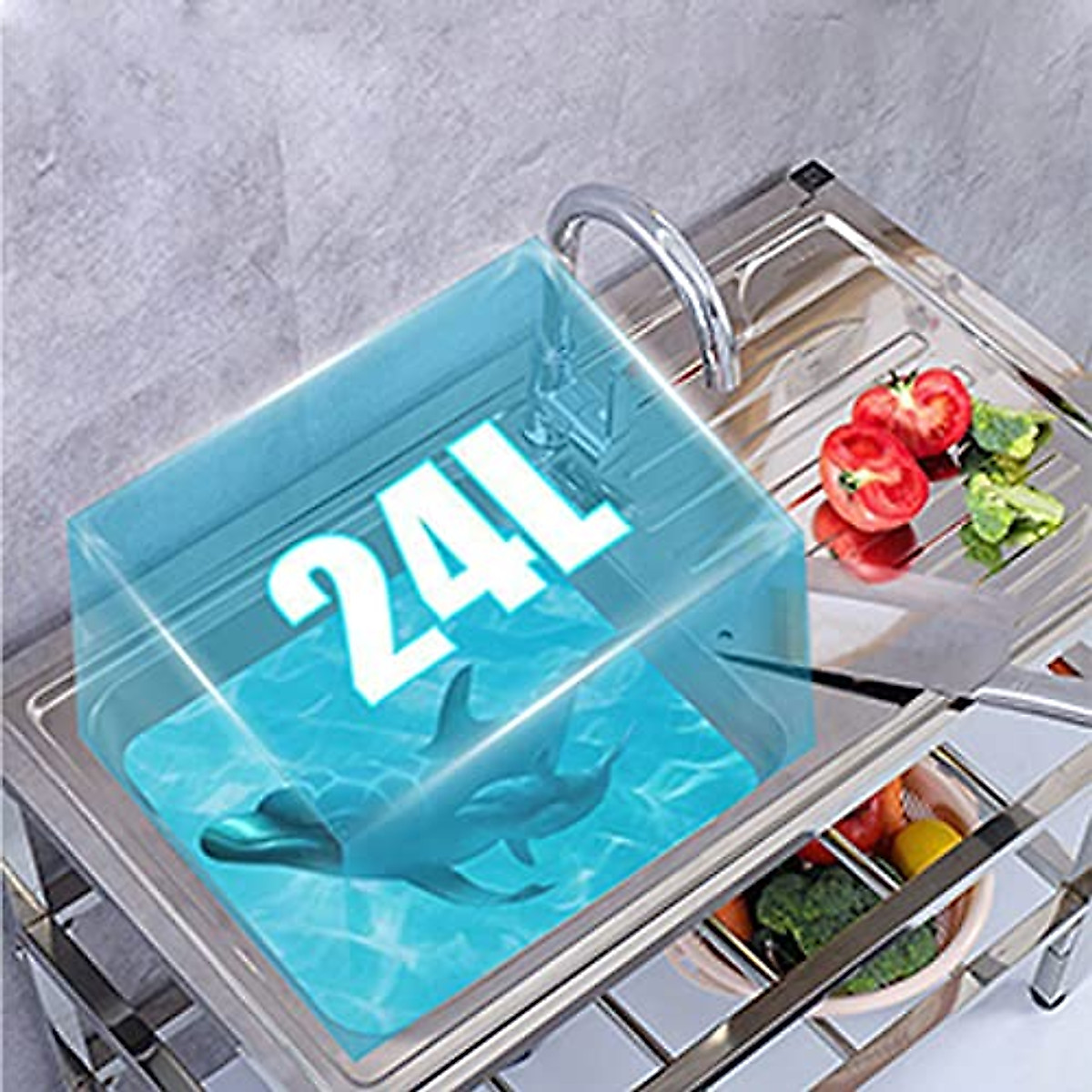 Stainless steel sink, free standing kitchen sink, outdoor garden sink with hot and cold water faucet and storage rack for laundry room, backyard, garage, camping, garden, bathroom