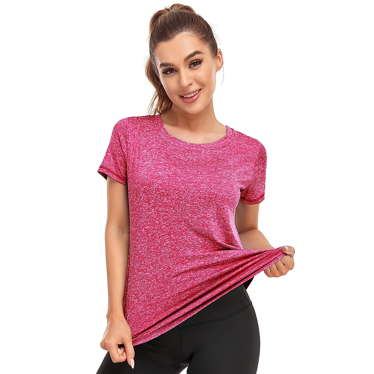 Abrooical Women's Athletic Short-Sleeved Running T-Shirts Lightweight Quick Dry Workout Training Yoga Crewneck Tops Red X-Large