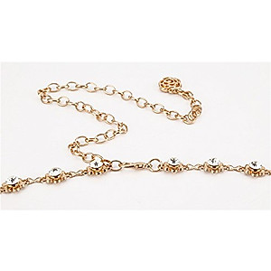 QTALKIE Sparking Crystal Rhinestones Flower Body Chain for Skirt Beach Belly Body Waist Chain Jewelry Necklace for Women (Gold)