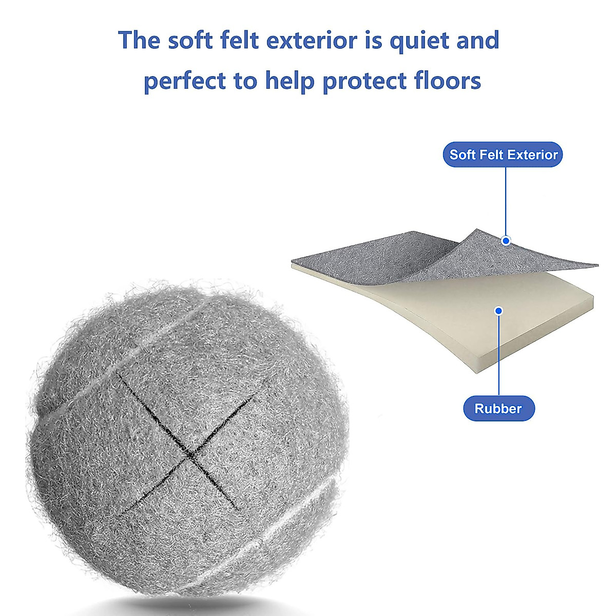 ZUJEAM Tennis Balls for Walkers Pre Cut, Walker Tennis Balls Walker Glide Balls for Chairs, Desks, Furniture Legs and Floor Protection, Heavy Duty Long Lasting Felt Pad Glide Coverings -4PCS Gray