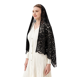 PAMOR Women Rectangular Chapel Veil Scarf Catholic Church Veils Mantilla Wrap Shawl Mass Head Covering (Black)