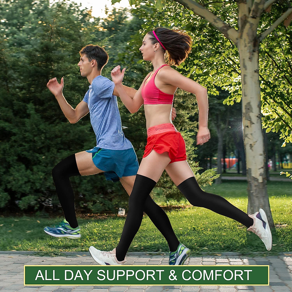 SunFeeling 3 Pairs Thigh High Compression Socks for Women Men Circulation Over the Knee Stockings - Best Support for Running,Nursing,Black,L/XL