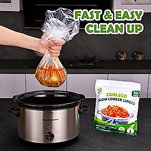 Coolego Slow Cooker Liners(30 Counts), 13"x 21" Crock Pot Liners, Disposable Slow Cooker Bags Large Size with Fresh Locking Seal Design, Fit 3-8 Quart Oval & Round Pot, Slow Cookers, BPA Free
