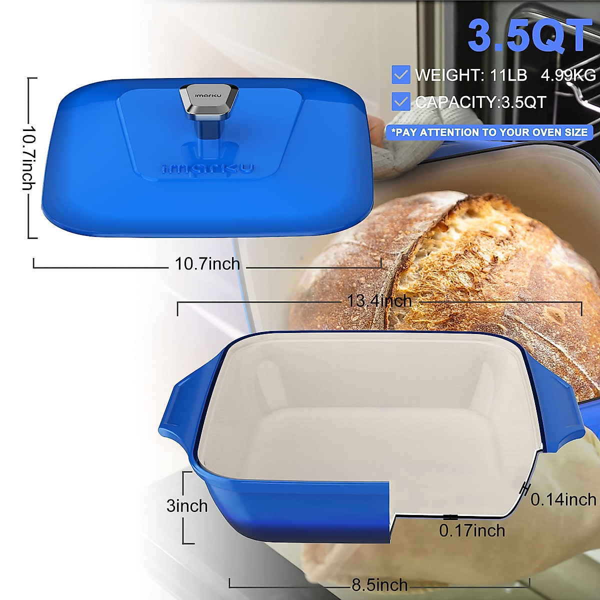 Dutch Oven, imarku 3.5 Quart Braiser Pan Nonstick Heavy Duty Enameled Cast Iron Dutch Oven Pot, Oven Safe Up To 550°F, Enamel Coating, Nonstick Easy to Clean