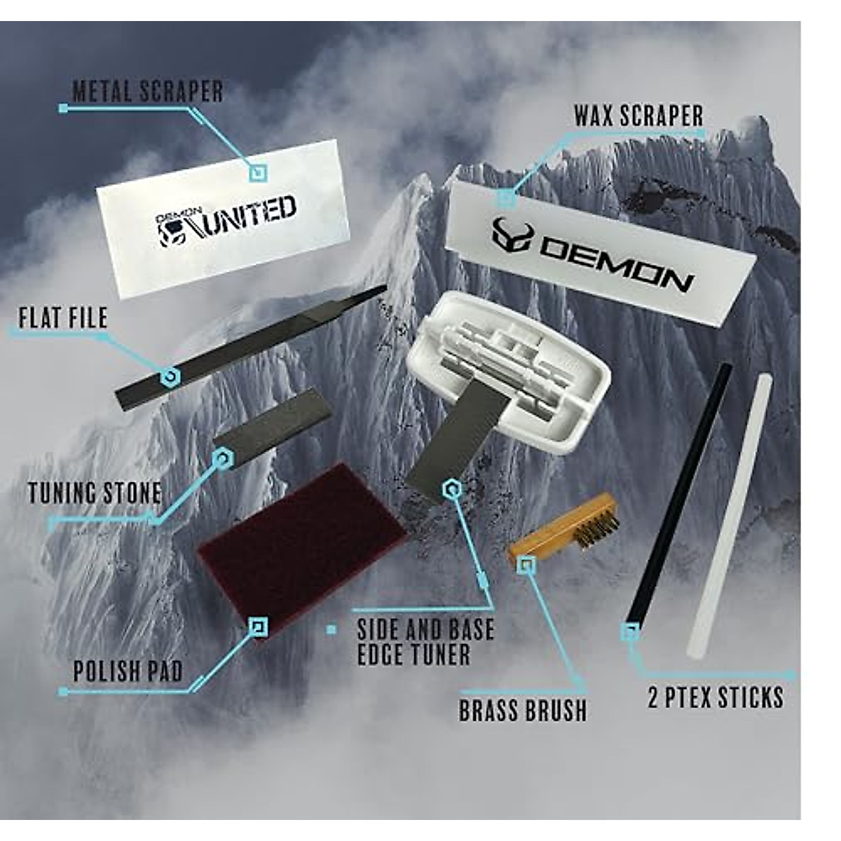 Demon Complete Basic Tune Kit with Wax- Everything Needed to do a Basic Tune and Wax for Your Skis and Snowboard **Made in USA Wax**