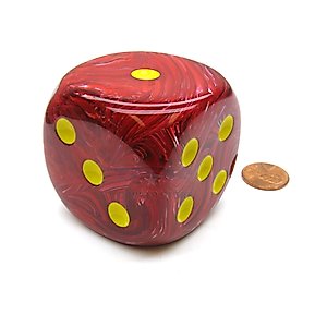 Chessex Vortex 50mm Huge Large D6 Dice, 1 Piece - Red Yellow Pips