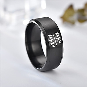 KBNSUIAN Pronoun Gender They Them Ring 8mm Matte Pride Band Ring Nonbinary NB Pride Genderqueer LGBTQ Pronouns Jewelry, Size 11
