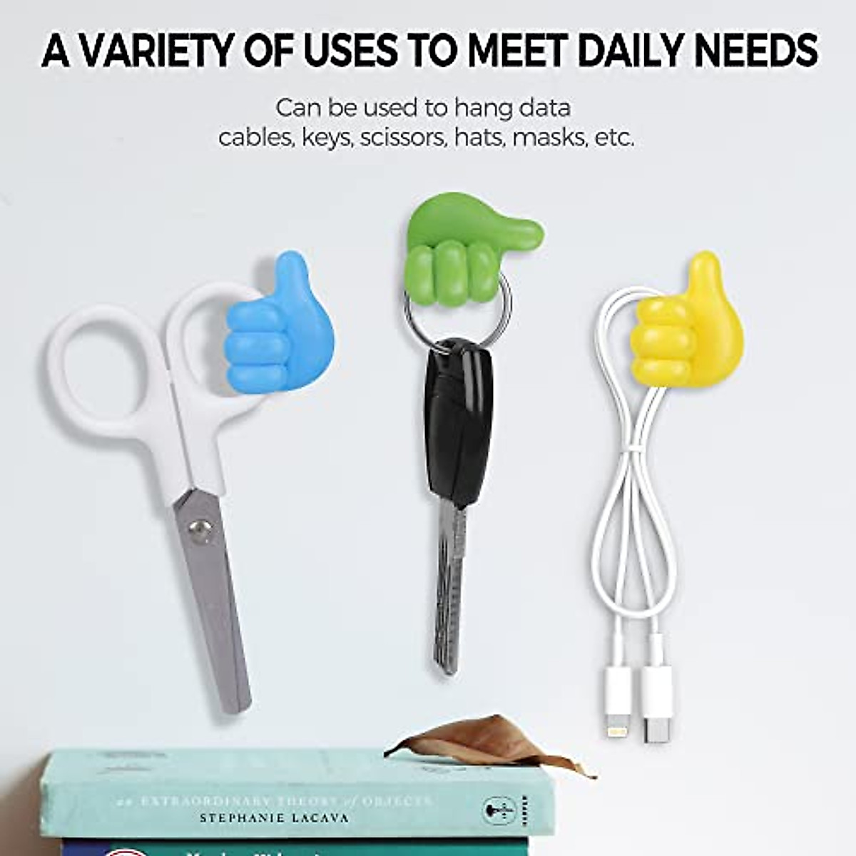 Silicone Thumb Wall Hook,16pcs Creative Self Adhesive Thumbs Up Shap Clips,Cord Holder Thimb Hooks, Multi-Function Data Wire Cable Clips for Home Office Desk Organize Key Hangers Car Storage