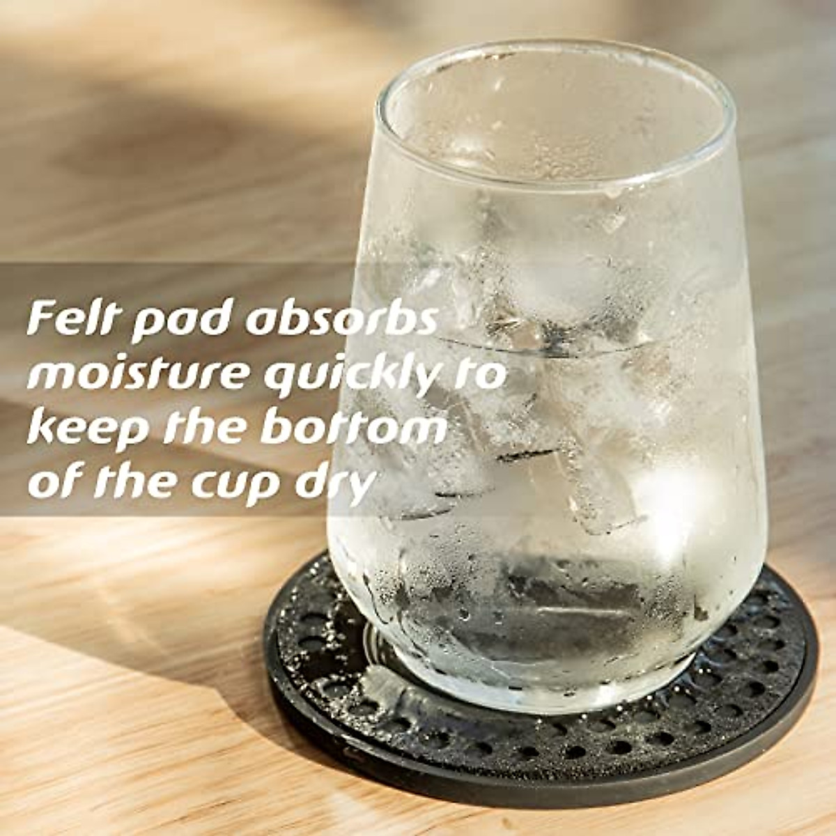 Coasters for Drinks Absorbent with Felt Insert, 6 Pack Silicone Coasters with Holder, Felt Absorbent Coasters Rubber Cup Coasters Set for Office Desk (Gray)