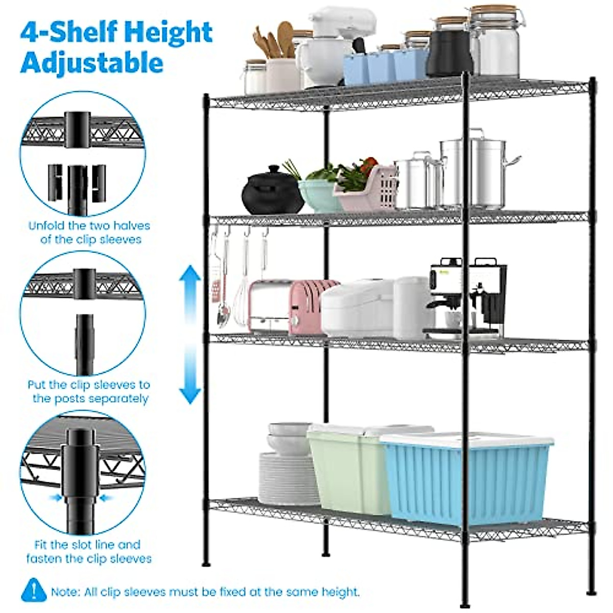 Leteuke Wire Shelving Unit with Wheels, NSF Certified 4 Tier Adjustable Storage Shelves 60"×24"×72", 2400LBS Heavy Duty Shelving Commercial Grade Metal Storage Utility Rack for Kitchen Garage, Black