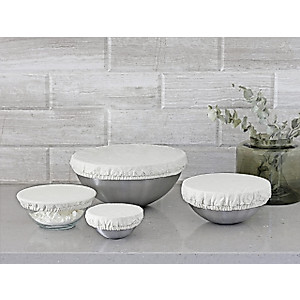 Reusable Fabric Bowl Covers for Bread Proofing - 4 Pieces, Washable and All-Natural 100% Cotton Cloth Bowl Covers for Bread Rising - Elastic Closure Fits Multiple Bowl Sizes (Off-White)