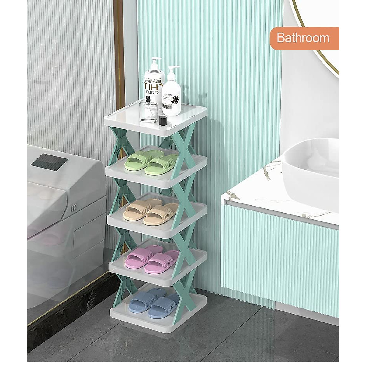 Shoe Rack - Shoe Organizer 5 Tiers for Closet Narrow， Plastic Shoe Rack Storage Organizer for Entryway, Space Saving Shoe Stand Cabinet for Bedroom Cloakroom Hallway Garage. (Light Blue)