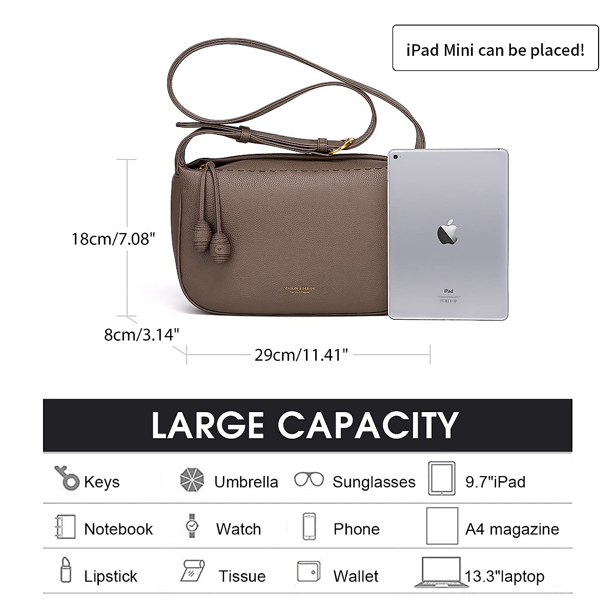 Cnoles Crossbody Shoulder Bags For Women Leather Purse And Handbags Ladies Evening Cell Phone Bag Wallet Purse Grey