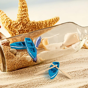 BESPORTBLE 6 Sets Miniature Rowboat Mini Blue Wood Boat with Oars Canoe Model Figurines Fairy Garden Miniatures Nautical Home Decorations (Boat+2 Paddles)