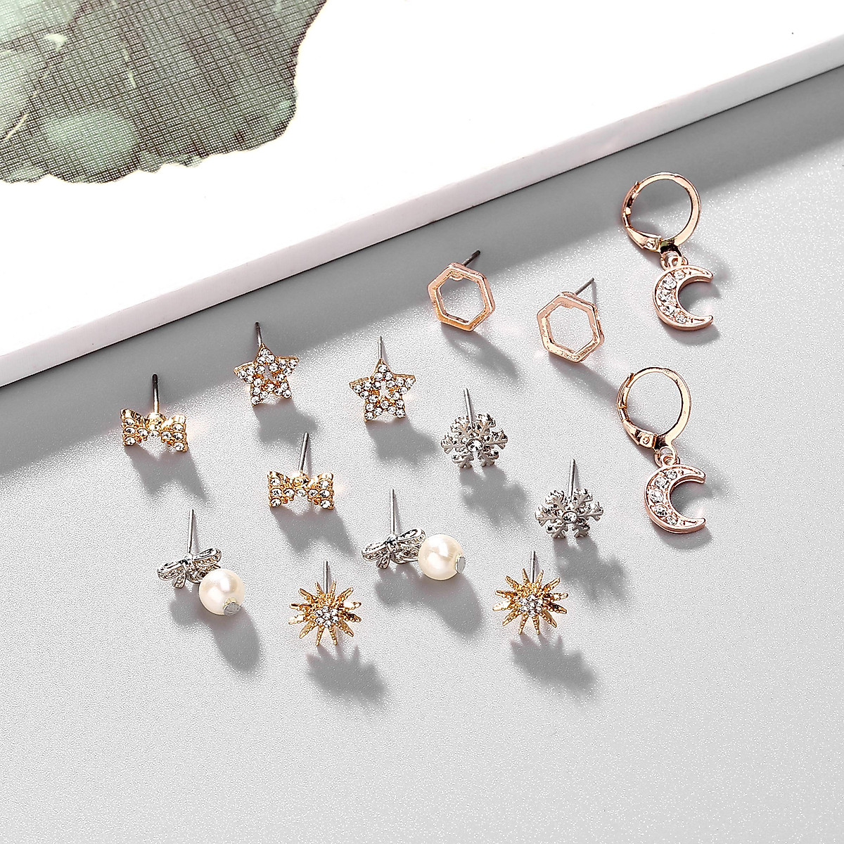 Aganippe 30 Pairs Assorted Stainless Steel Stud Earrings Set for Women Men Hypoallergenic Animal Faux Pearl Sun Moon Crystal Geometric Heart Ear Stud Jewelry