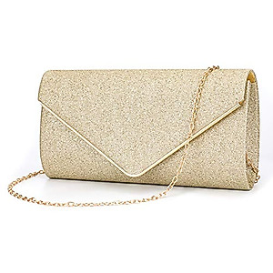 ZIUMUDY Women's Glitter Envelope Clutches Evening Bags Bridal Wedding Party Purse Handbag (Gold)