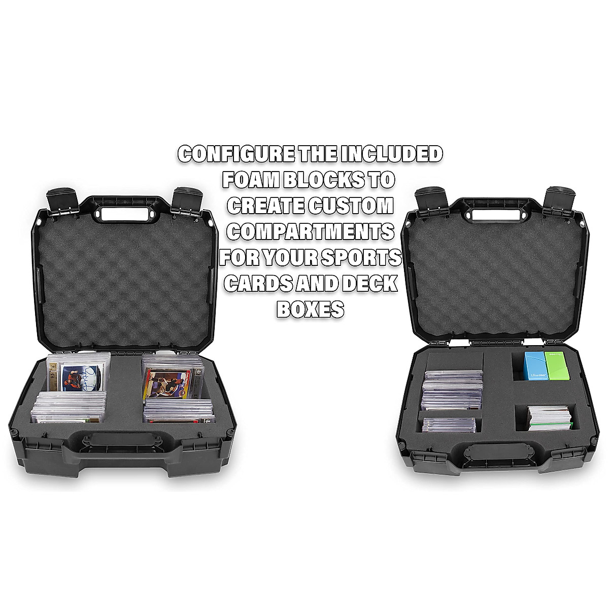CASEMATIX Graded Card Case Compatible with 60+ BGS PSA FGS SGC Graded Sports Trading Cards, Rugged Graded Slab Card Storage Box with Custom Card Carrying Case Impact Absorbing Dual Foam Slots