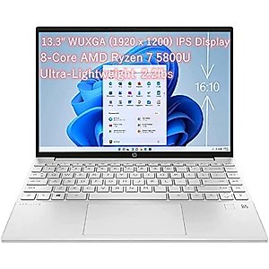 HP Pavilion Aero Ultra-Lightweight Laptop,13.3" (1920 x 1200) 16:10 400-Nits IPS Display, 8-Core AMD Ryzen 7 5800U, 16GB RAM, 512GB PCIe SSD, Fingerprint, Type-C, 11hr BatteryLife, Webca