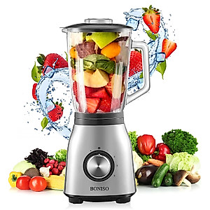 BONISO Countertop Blender High Speed Countertop Kitchen Food Mixer for Blend, Chop, Grind with1.5L/50oz Glass Jar, for Puree, Ice Frozen Fruit Crushing, Nuts Butter, Shakes and Smoothies