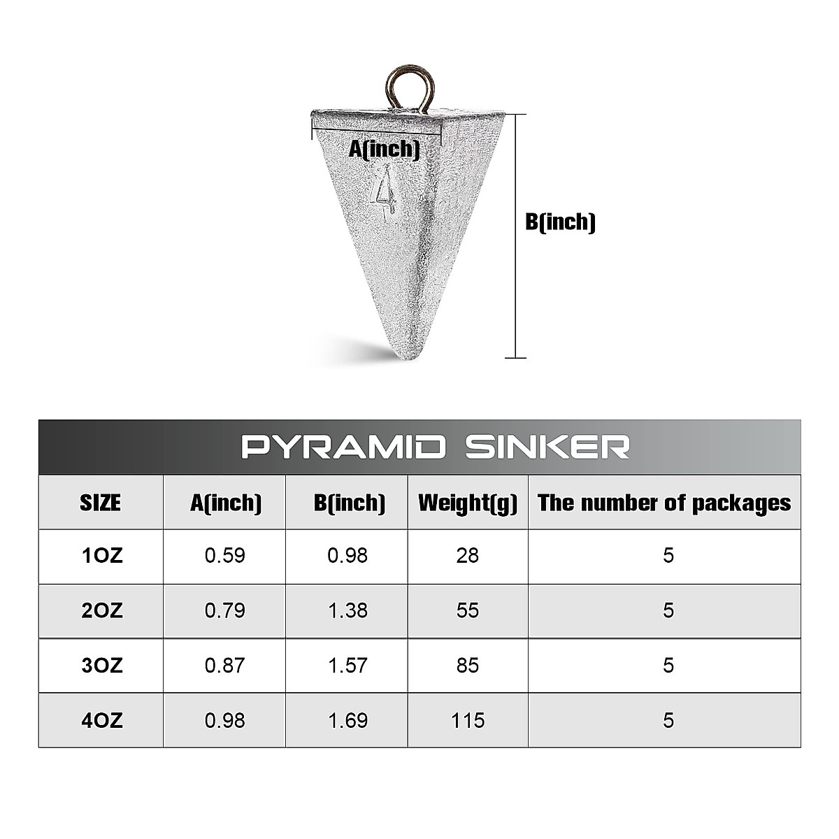 Croch Pyramid Sinkers Fishing Weights for Saltwater 1oz 2oz 3oz 4oz