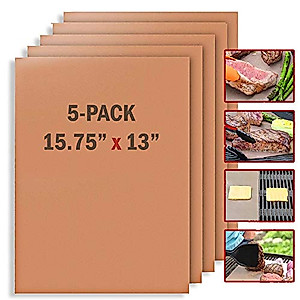 KT Deals 5 Pack Copper Grill Mat and Bake Mat Non Stick BBQ Grill Cooking Mats Reusable Easy to Clean Grill BBQ Baking Sheets for Gas, Charcoal, Electric Grill