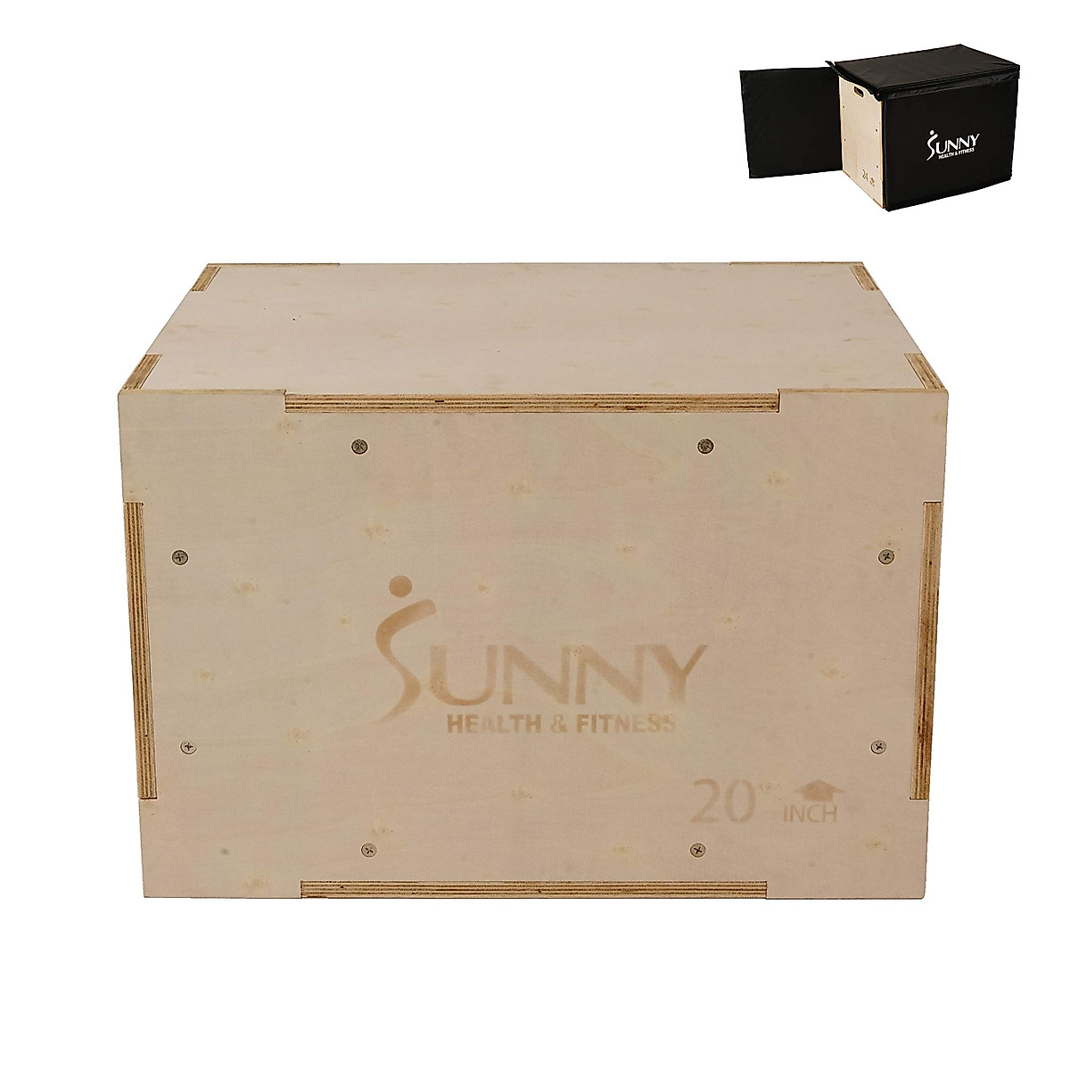 Sunny Health & Fitness Wood Plyo Box with Removable Foam Cover, 500lb Weight Capacity and 3 in 1 Height Adjustment - 30"/24"/20" for Crossfit Training and Plyometric Conditioning