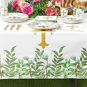 Sparkle and Bash 3 Pack Religious Table Cover for Baptism, First Communion, Catholic Gold Cross Plastic Tablecloth (54 x 108 in)