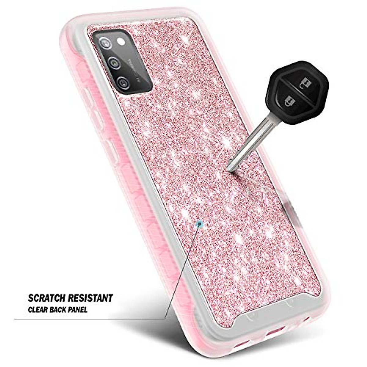 NZND Case for Samsung Galaxy A02S with [Built-in Screen Protector], Full-Body Shockproof Protective Rugged Bumper Cover, Impact Resist Durable Phone Case (Glitter Rose Gold)