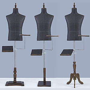 Mannequin Tailors Dummy Torso Dress Form Torso Dressmakers Male Tailors Dummy Torso Display for Dressmakers with Wood Tripod Base