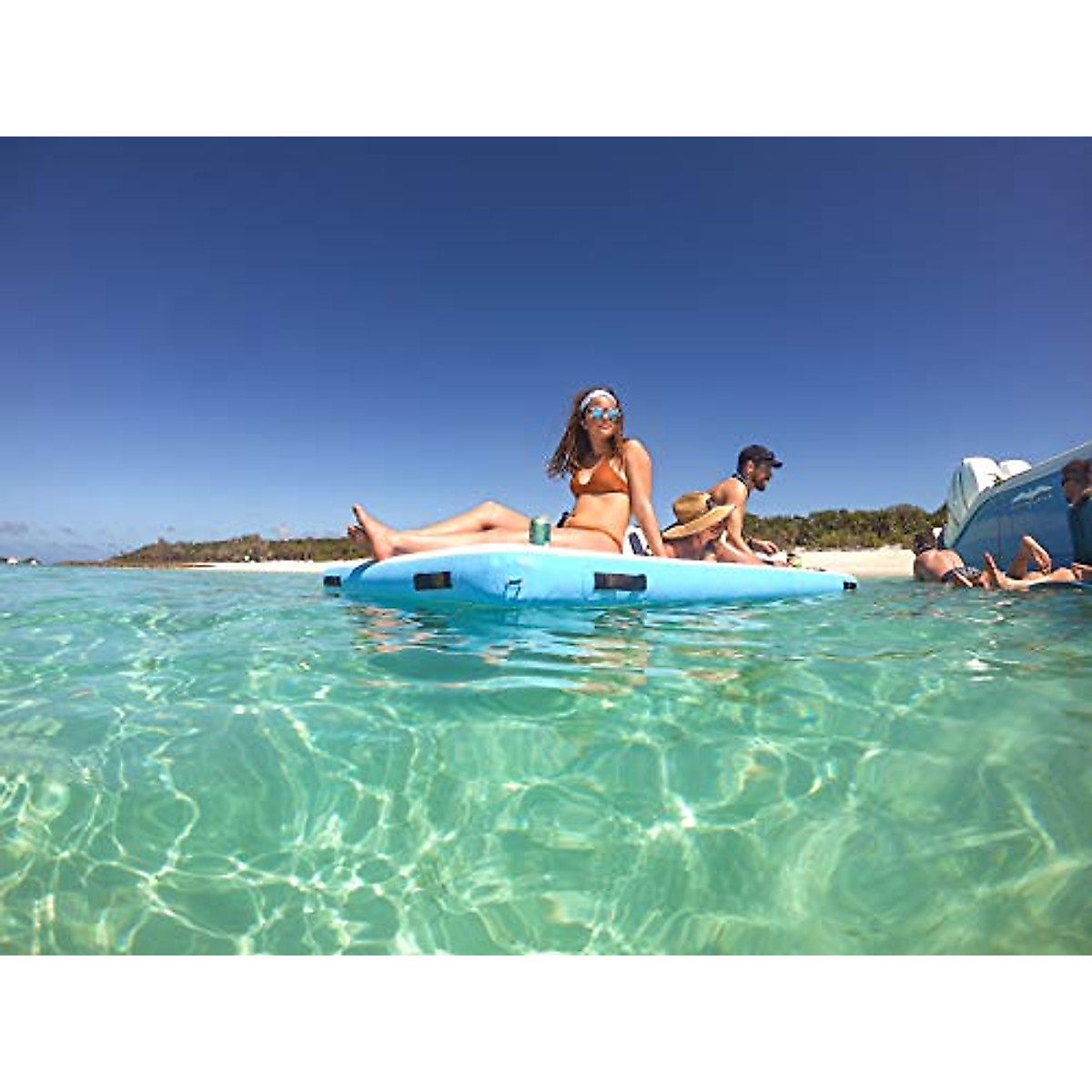 Airhead WATERMAT AIR Inflatable Deck, 8 ft. w Pump, White/Blue