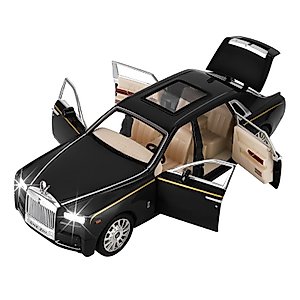 MYJJTYS Toy Car Rolls-Royce Phantom 1/24 Metal Die Casting Model Car for 3 4 5 6 7 Year Old boy Toy with Sound and Light,Classic Car Door Design, Car Logo Can be Folded(Black)