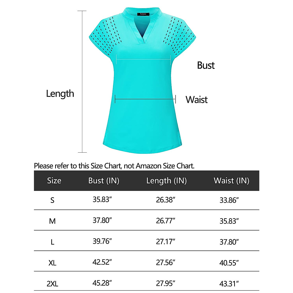 Felisou Women's V Neck Golf Polo Shirt Short Sleeve Sport Workout, Sky Blue, Medium