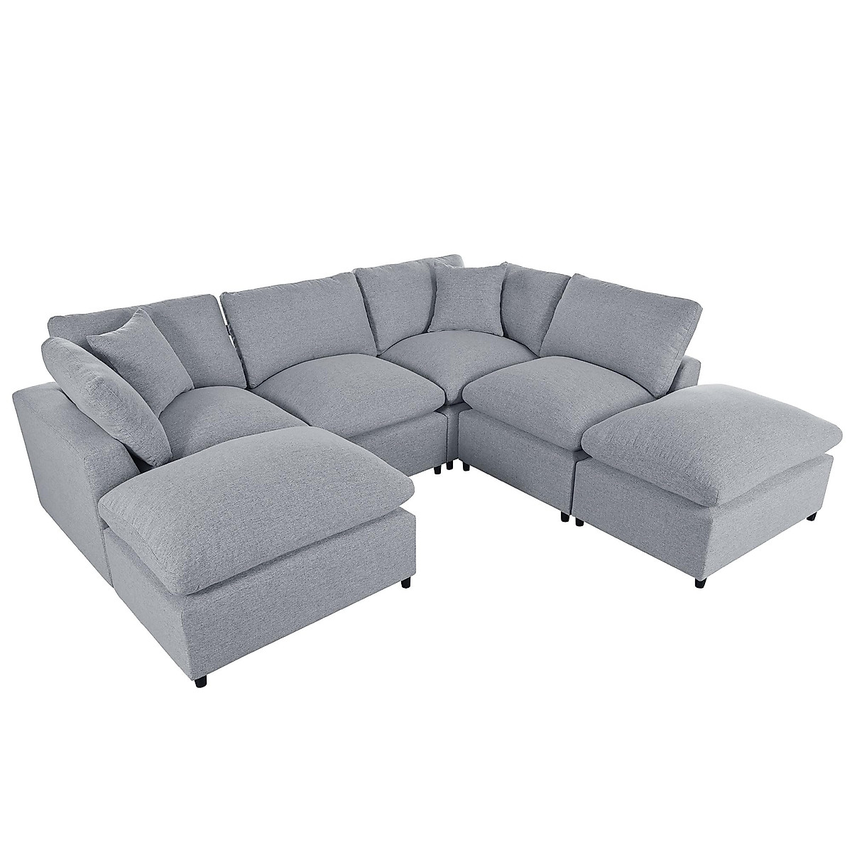 Merax Modern Large U-Shape Sectional Sofa Set, 2 Large Chaise with Removable Ottomans for Living Room, Grey