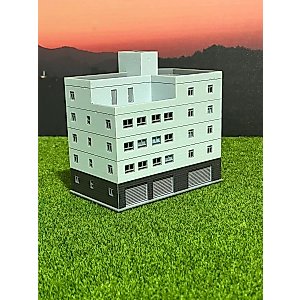 N Scale Train Railway Scene with Model Irregular Apartment Building - 1:160
