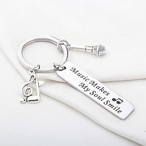 UJIMS Music Lovers Gift Singer Microphone Keychain Music Makes My Soul Smile Gift for Music Teachers Musicians (Singer Microphone Keychain)